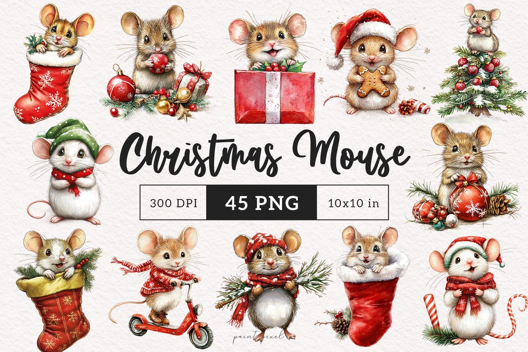 Christmas Mouse Clipart Holiday Animals Silly Winter Mice PNG Xmas ...