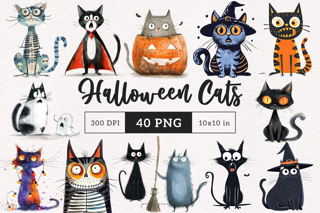 Quirky Cat Spooky PNG Funny Halloween Black Cats Clipart Whimsical ...