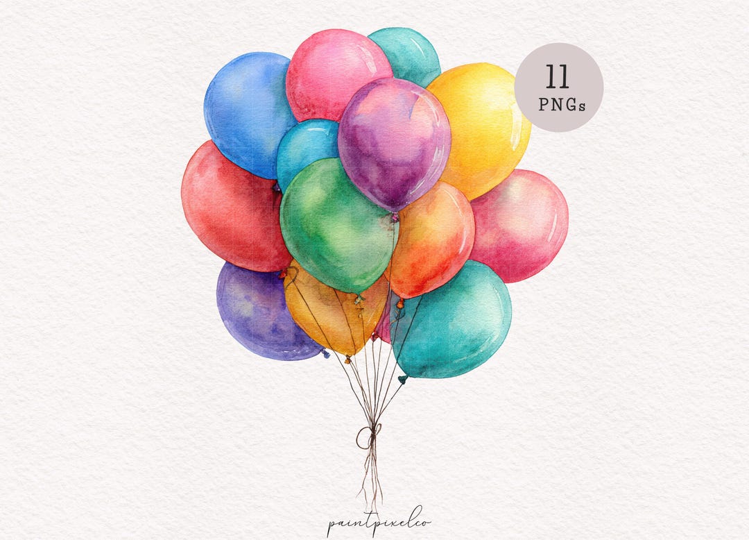 11 Rainbow Balloons Clipart Colorful Happy Birthday Decor PNG Rainbow ...