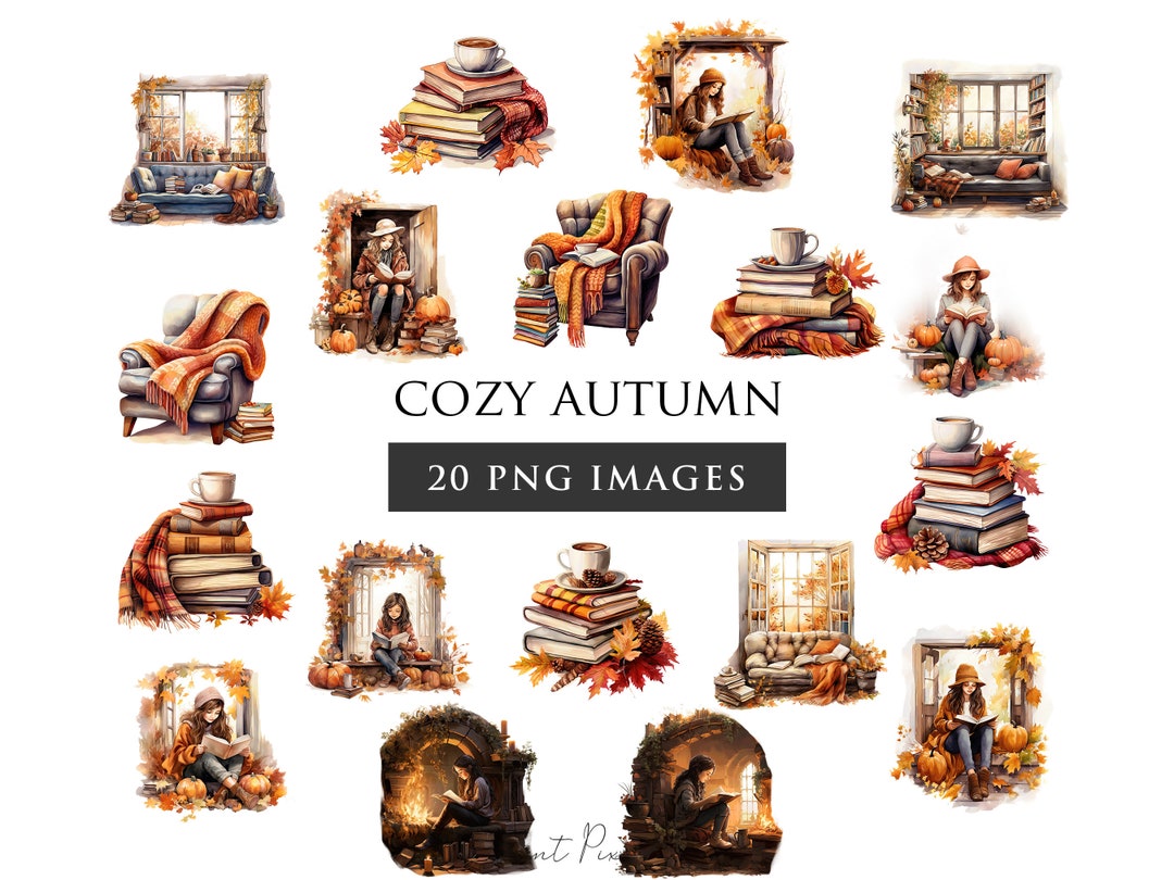 Autumn Cozy Book Clipart PNG Open Book Clip Art Book Lover - Etsy