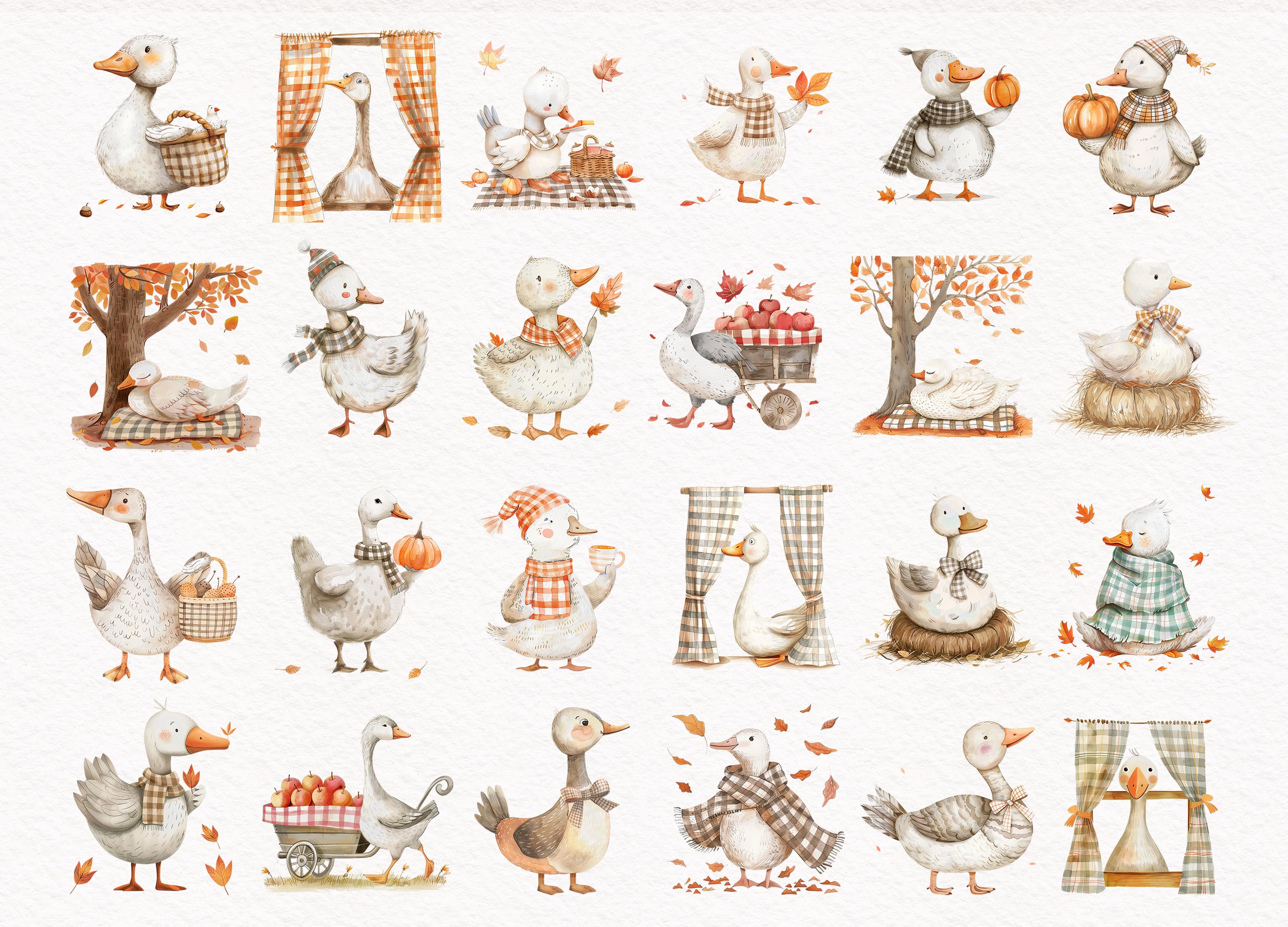 Gingham Goose Clipart Watercolor Autumn Goose Cute Fall Coquette Geese ...