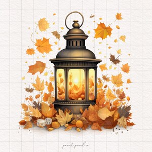 6 Autumn Lantern Clipart Boho Fall Lamp PNG Watercolor Cute Ephemera ...