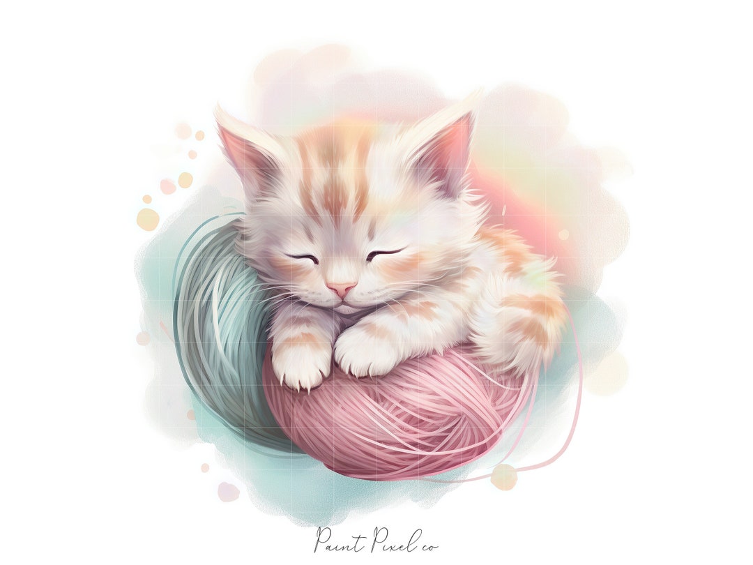 10 Cute Kitten on Yarn Clipart High Quality Jpgs Cat Clipart Bundle ...
