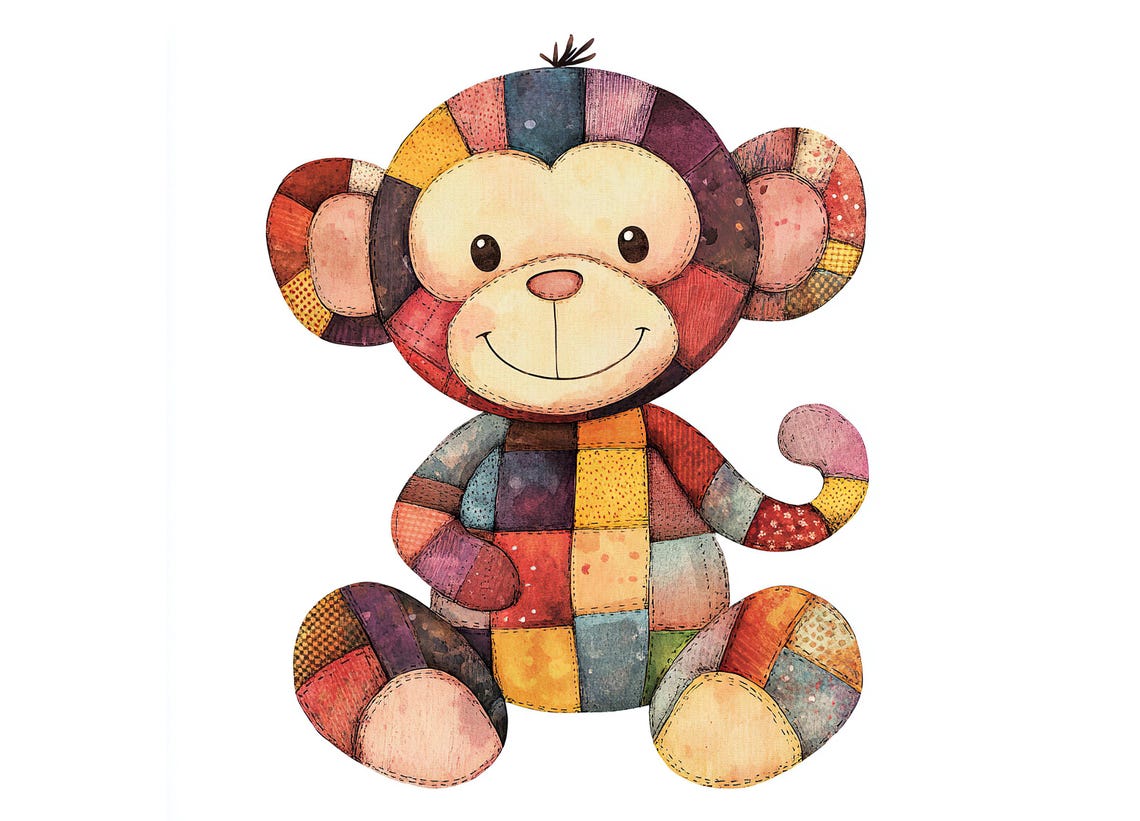45 Patchwork Animals Clipart Quilted Animal JPG Folk Art Plush Animals ...