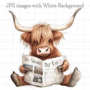 30 Quirky Highland Cow JPG Clipart Whimsical Cows Cute Sublimation Clip ...