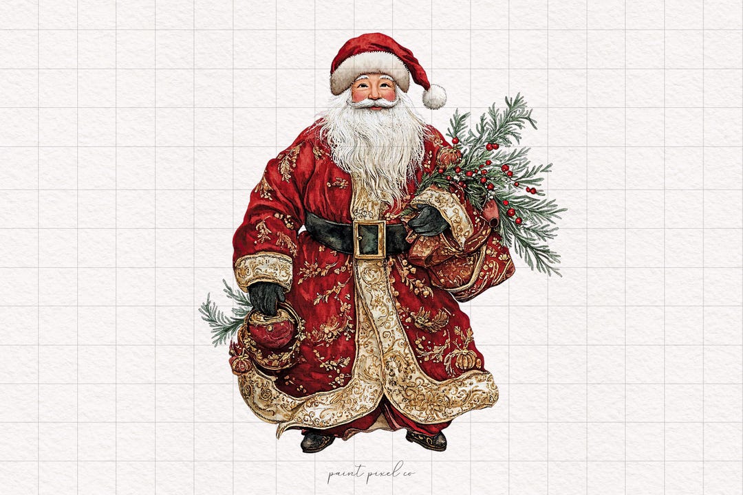 4 Toile Santa Claus Clipart Holiday Chinoiserie Santa PNG Winter Toile ...