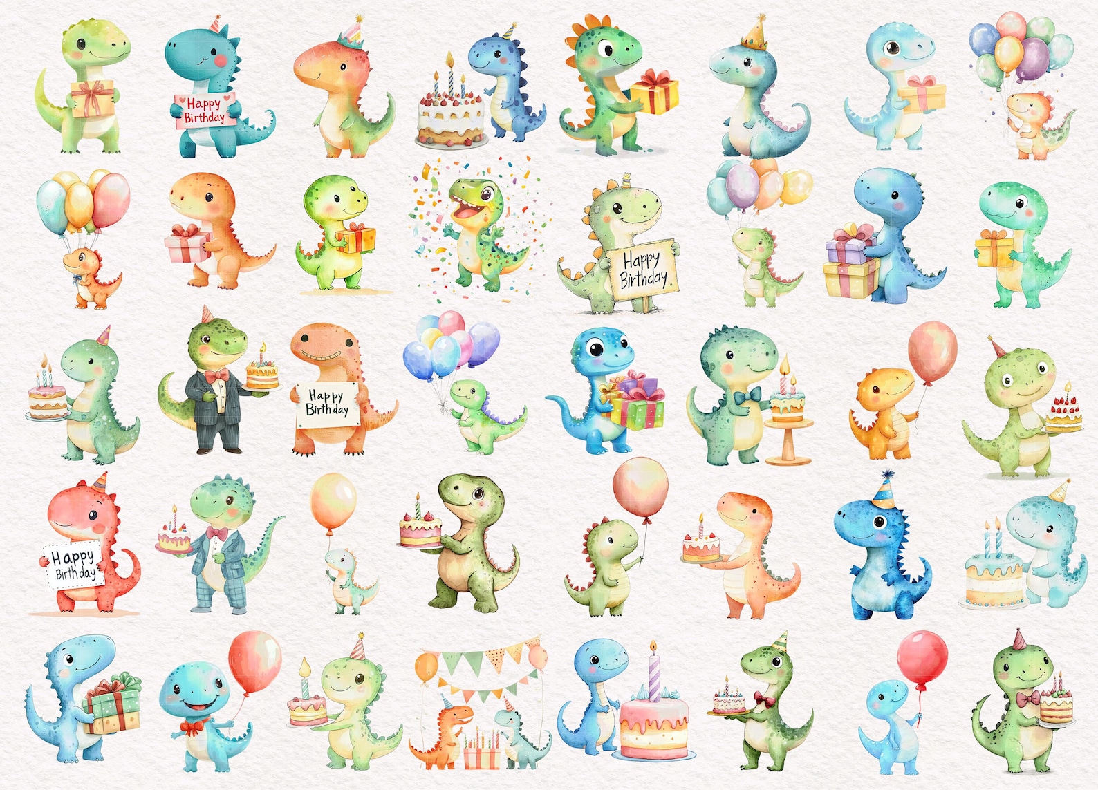 Dino Birthday Party Clipart Dinosaur Watercolor Birthday Decor PNG ...