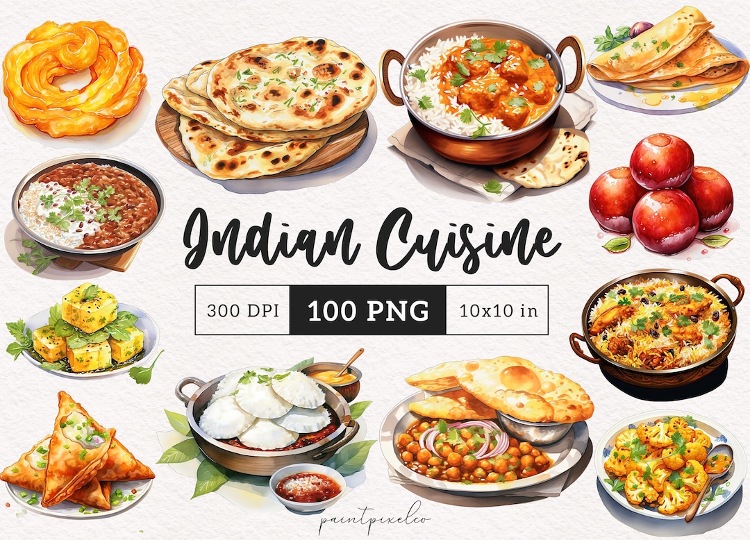 Indian Cuisine Clipart India Meal PNG Biryani Samosas Naan Graphics ...