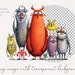 Whimsical Monsters Clipart PNG Bundle Watercolor Quirky Creatures ...