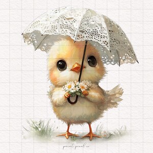 18 Cute Spring Chick PNG Baby Chicken With Umbrella Watercolor Spring ...