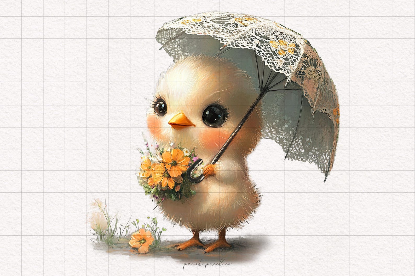 18 Cute Spring Chick PNG Baby Chicken With Umbrella Watercolor Spring ...