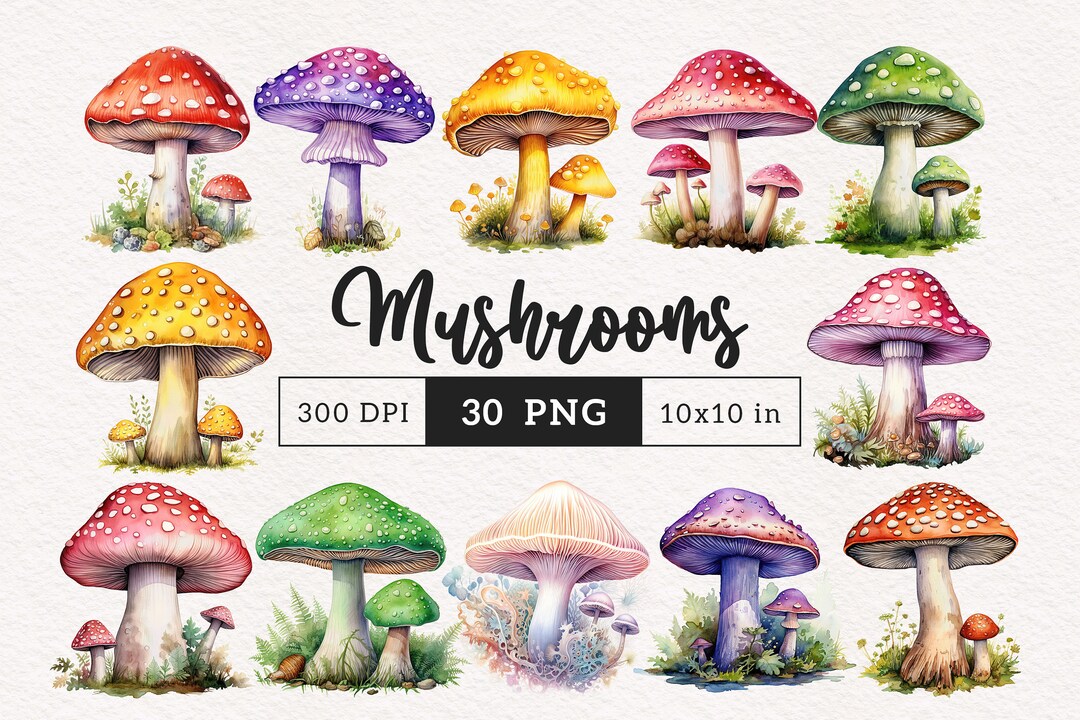 Mushroom Clipart PNG Watercolor Green Mushrooms Magical Forest Fantasy ...