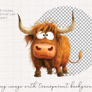 Quirky Highland Cow PNG Clipart Bundle Whimsical Cow Sublimation Clip ...
