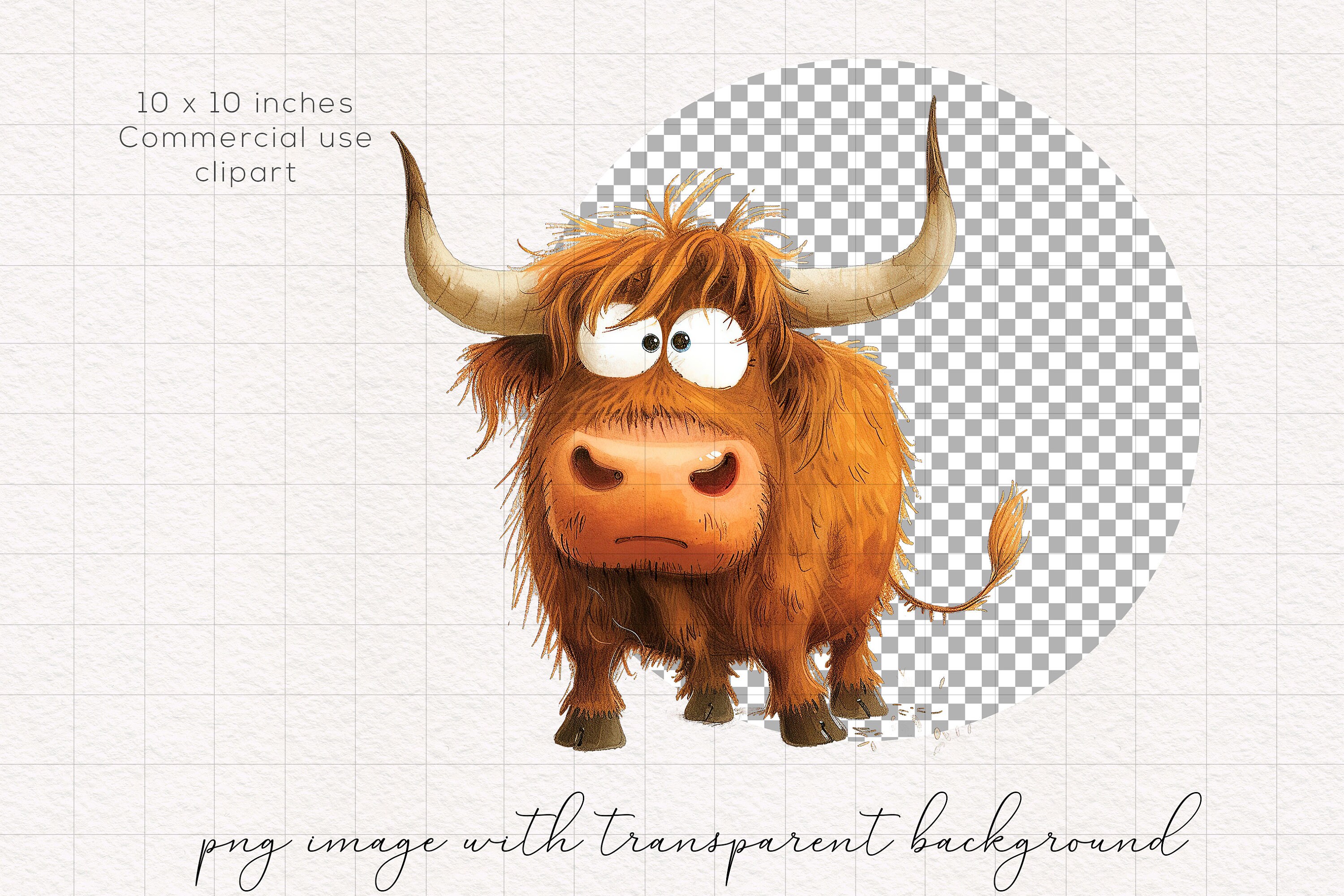 Quirky Highland Cow PNG Clipart Bundle Whimsical Cow Sublimation Clip ...