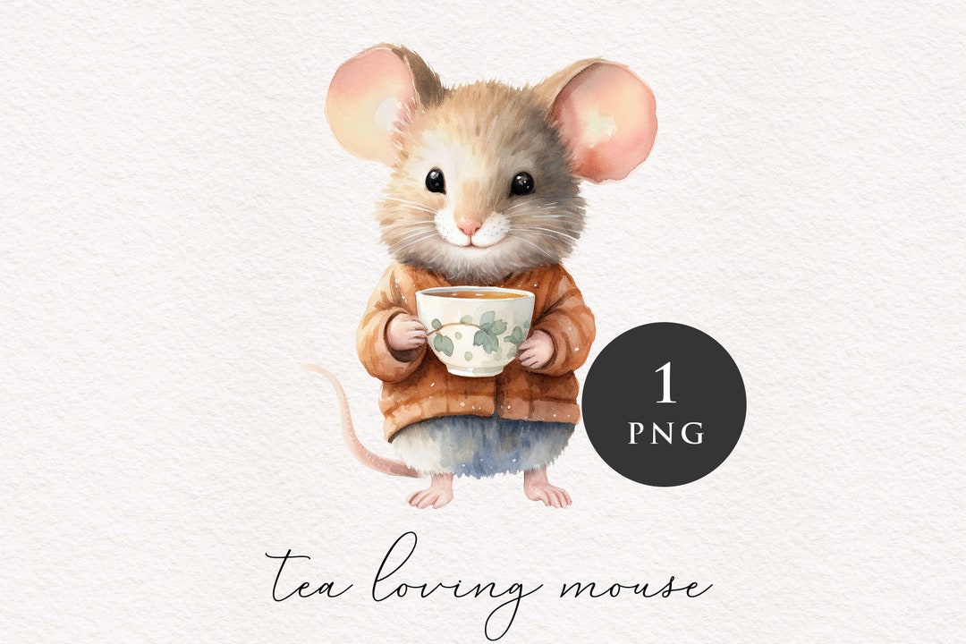 Mouse Drinking Tea PNG Clipart Vintage Animal Clip Art Nursery Adorable ...