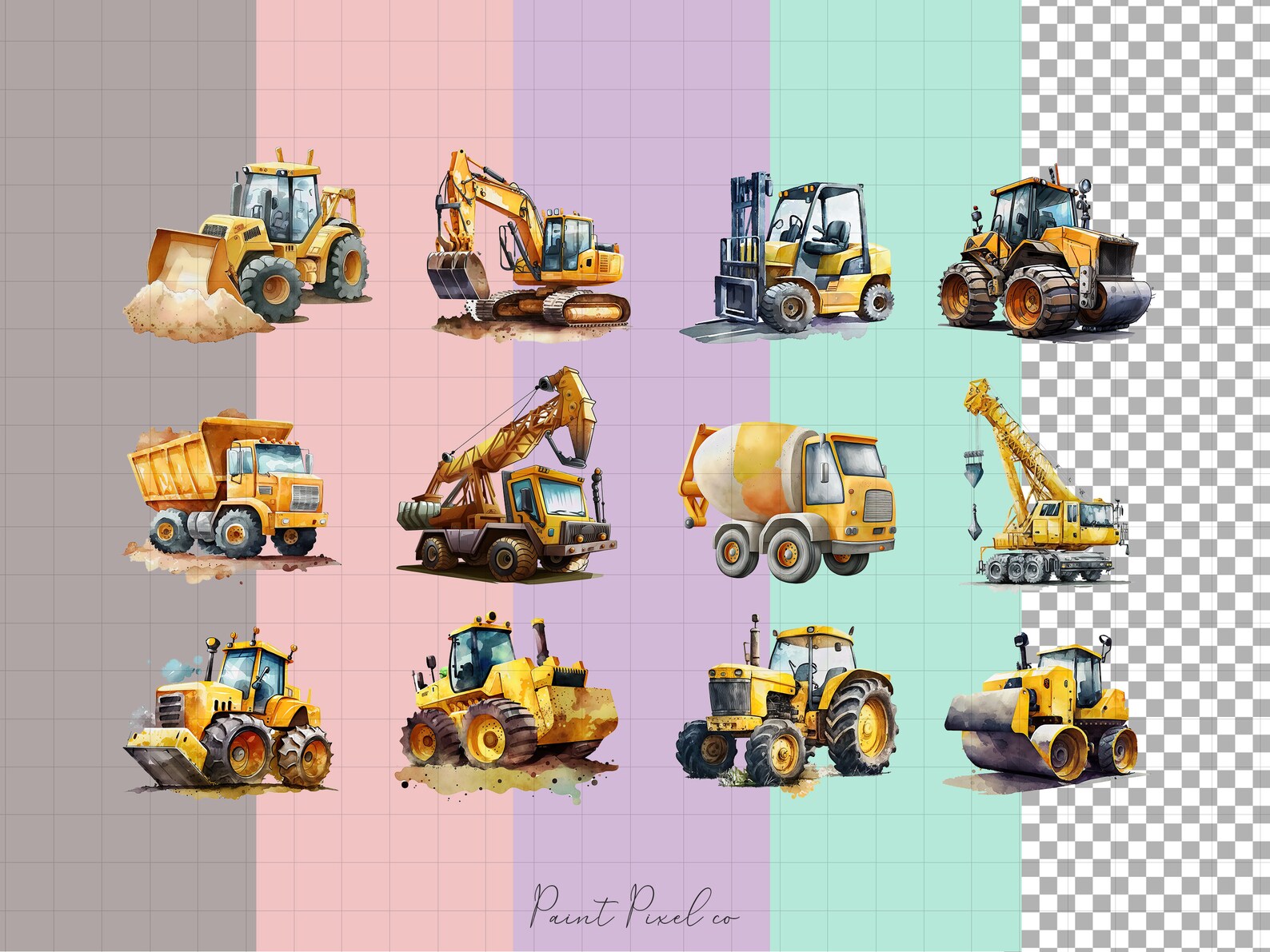 Truck Clipart Tractor PNG Dump Truck Watercolor Construction - Etsy