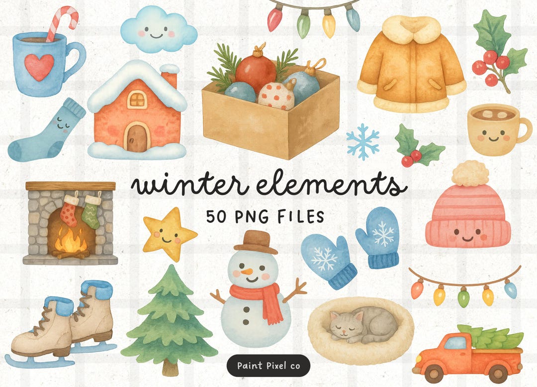 Cute Winter Elements Clipart Bundle - Cozy Xmas Winter PNG Images ...