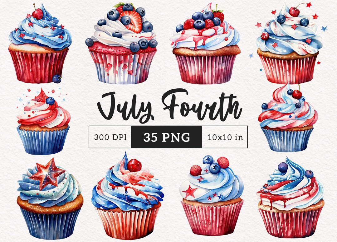 July 4th Cupcake Clipart Independence Day PNG Patriotic Sweet Treats ...