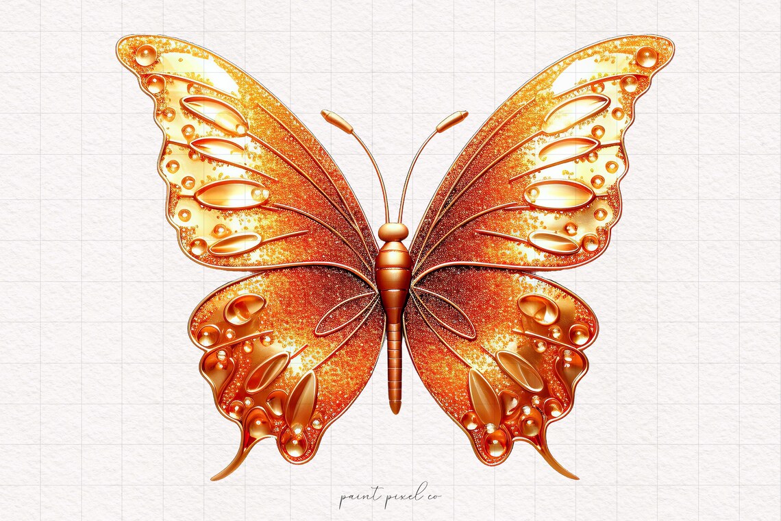 4 Orange Butterfly PNG Glittery Butterflies Clipart Butterfly ...