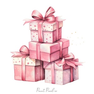 10 Pink Christmas Present Clipart High Quality Jpgs Wrapped Box Clip ...