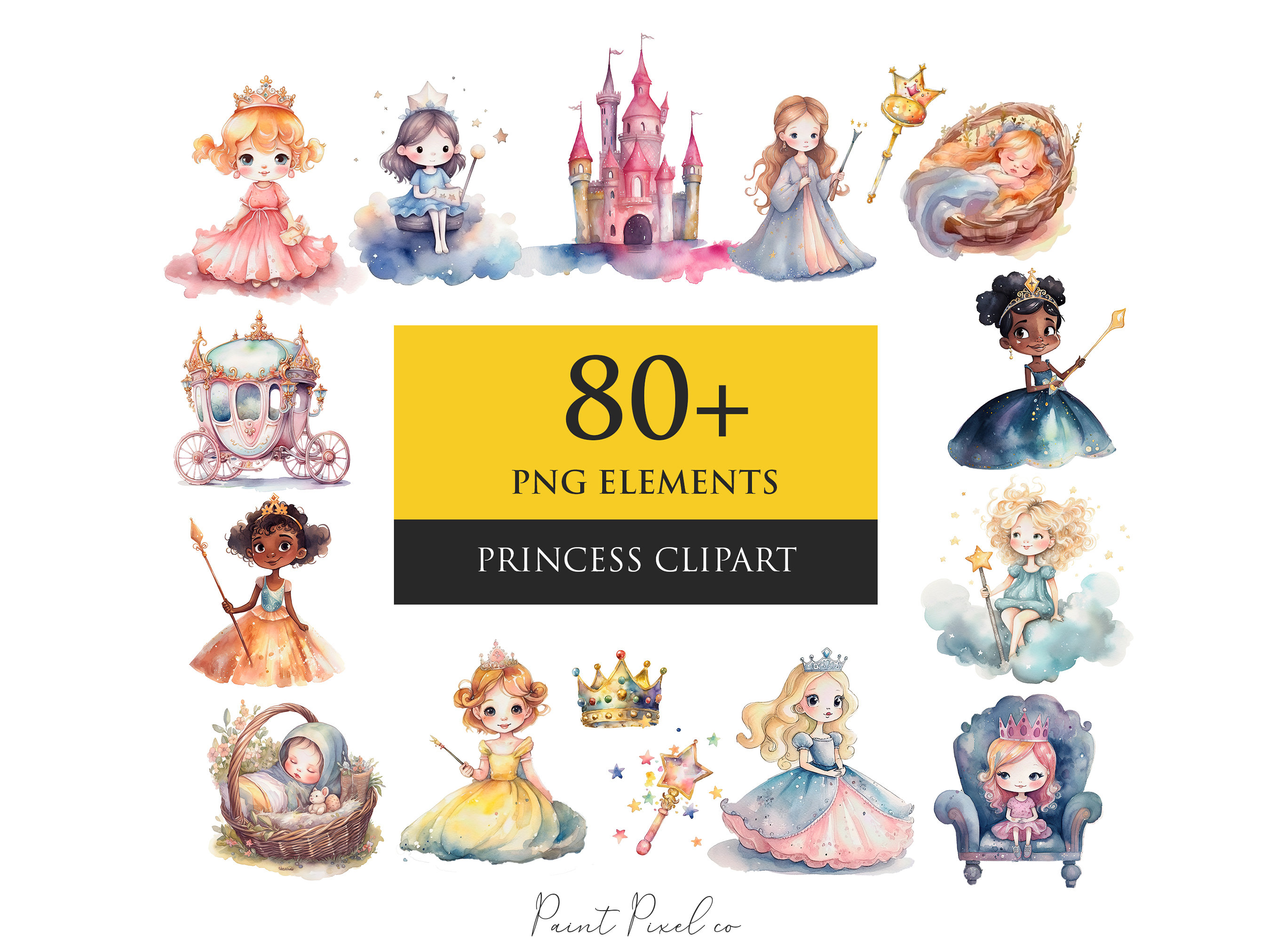 Princess PNG Fairytale Princess Queen Clipart Watercolor - Etsy