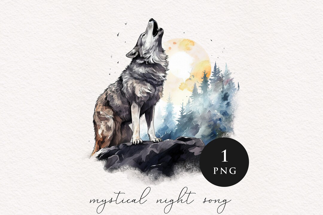 Howling Wolf Clipart PNG Watercolor Werewolf Sublimation Transfer Clip ...
