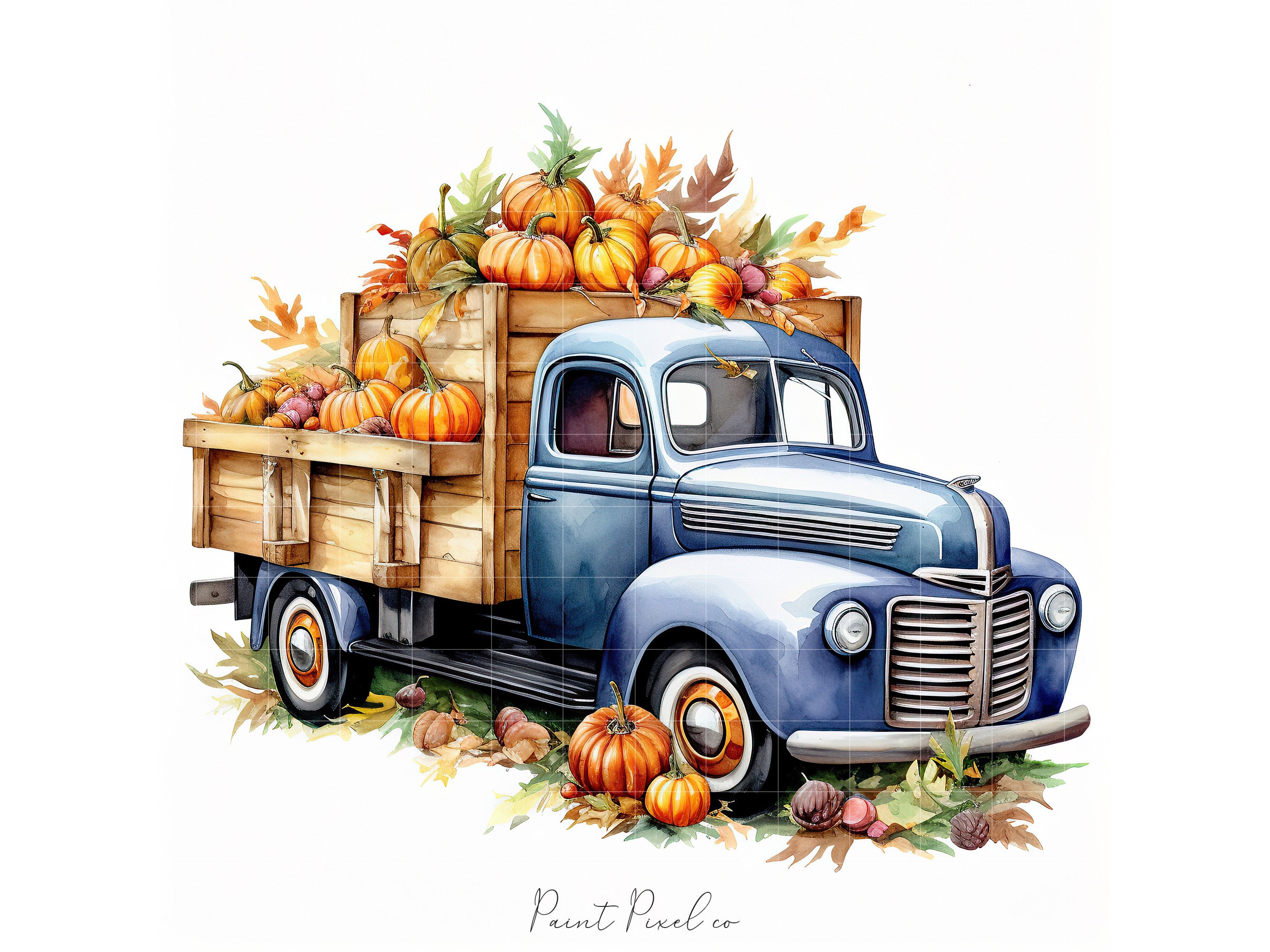 10 Pumpkin Truck Clipart High Quality Jpgs Watercolor Autumn - Etsy