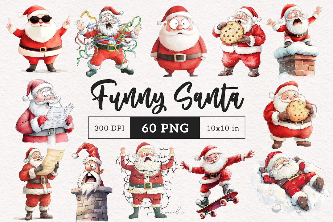 Funny Santa Claus Clipart Quirky Holiday Graphics Crazy Santa PNG ...