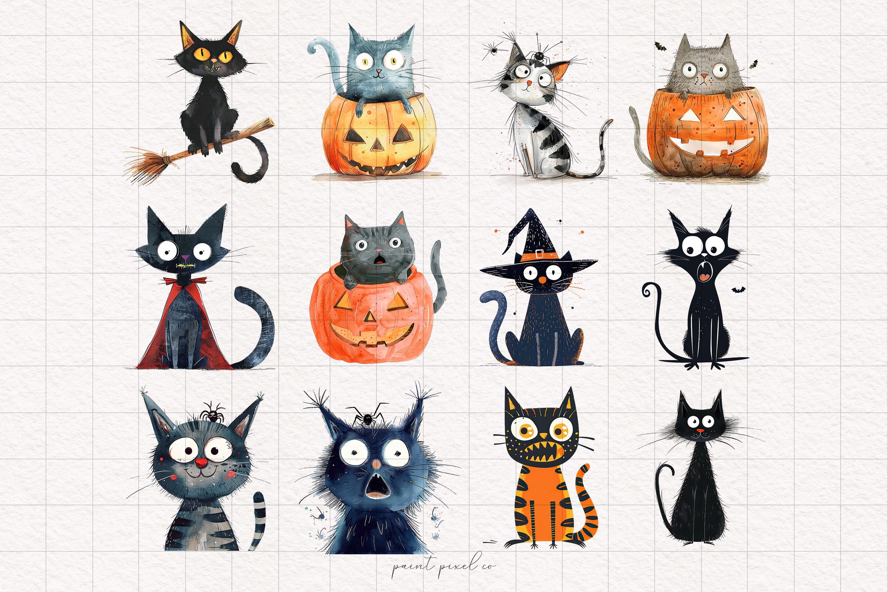 Quirky Cat Spooky PNG Funny Halloween Black Cats Clipart Whimsical ...