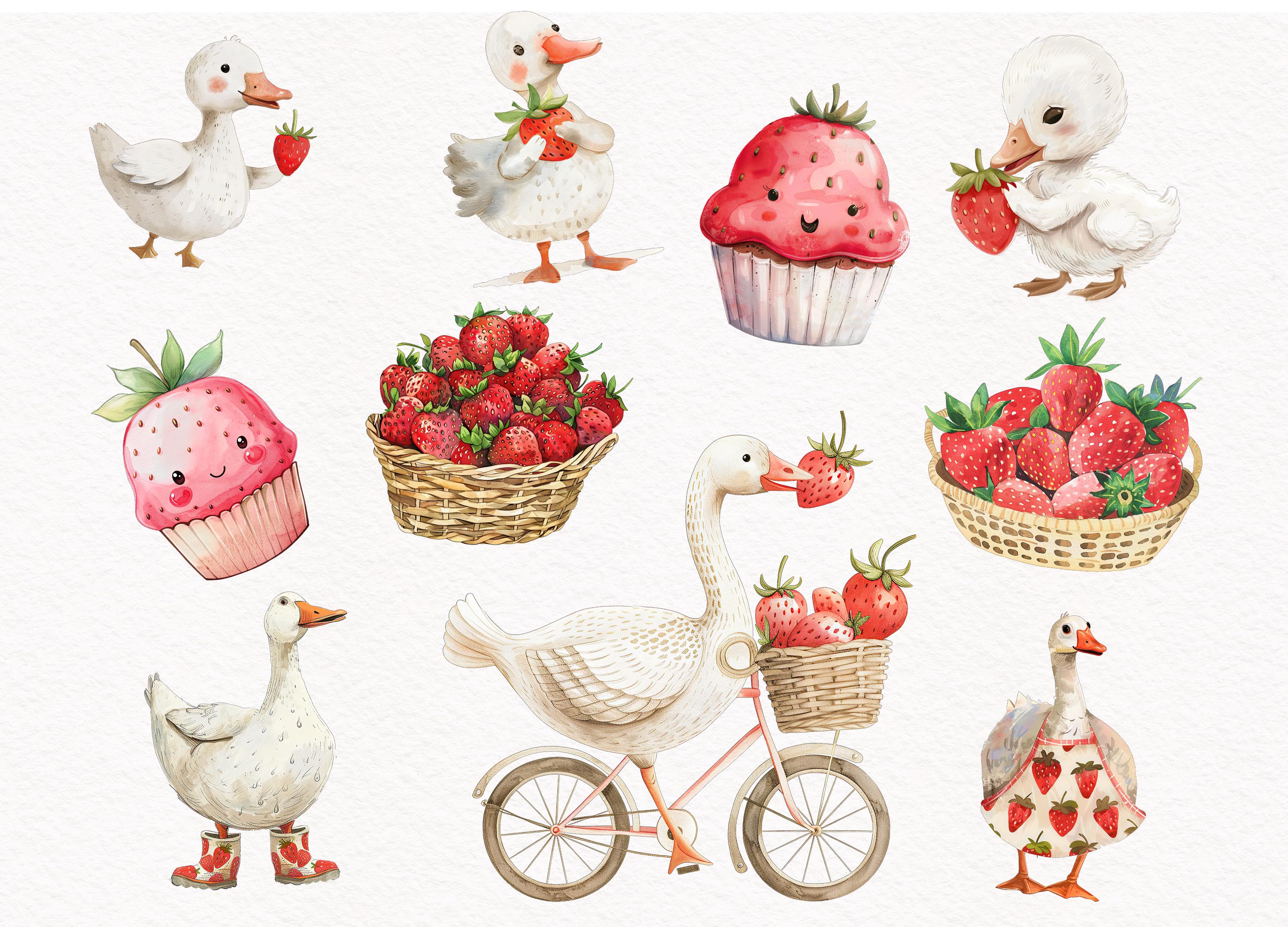 Strawberry Goose Clipart Cute Geese Soft Whimsy PNG Spring Cottagecore ...