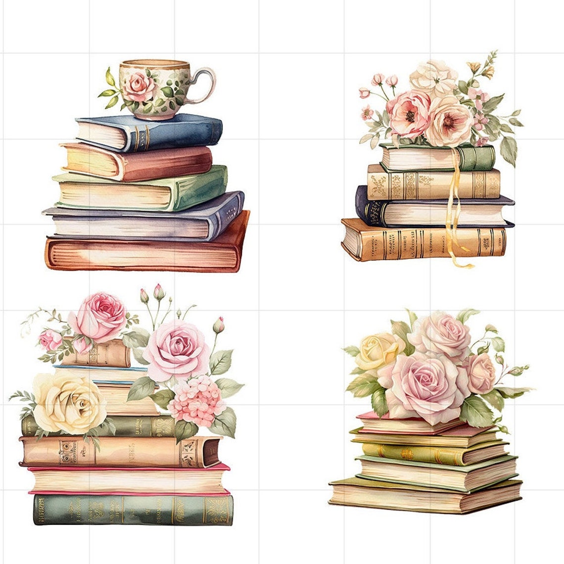 Vintage Book Clipart Books PNG Retro Floral Books Stack Library Old ...
