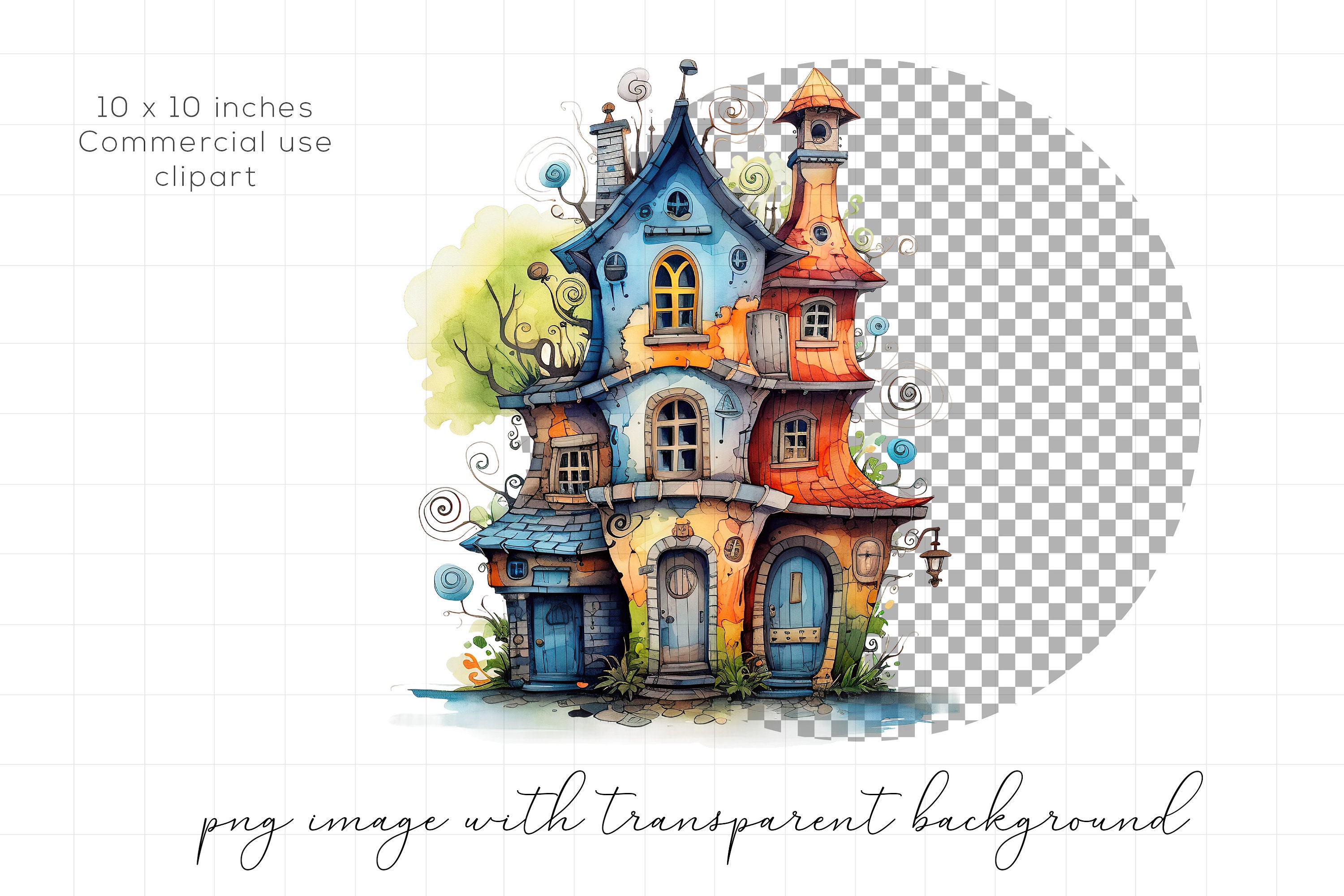 Whimsical Houses Clipart PNG Bundle Watercolor Quirky Homes Whimsy ...