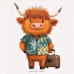Travel Animals Clipart Whimsical Cattle With Suitcase PNG Sublimation ...