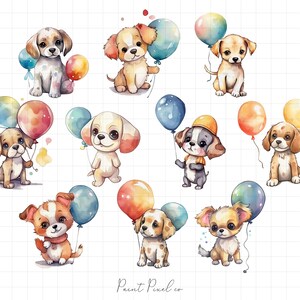 Party Dogs Clipart PNG Watercolor Dog Clip Art Puppy With Balloon PNG ...