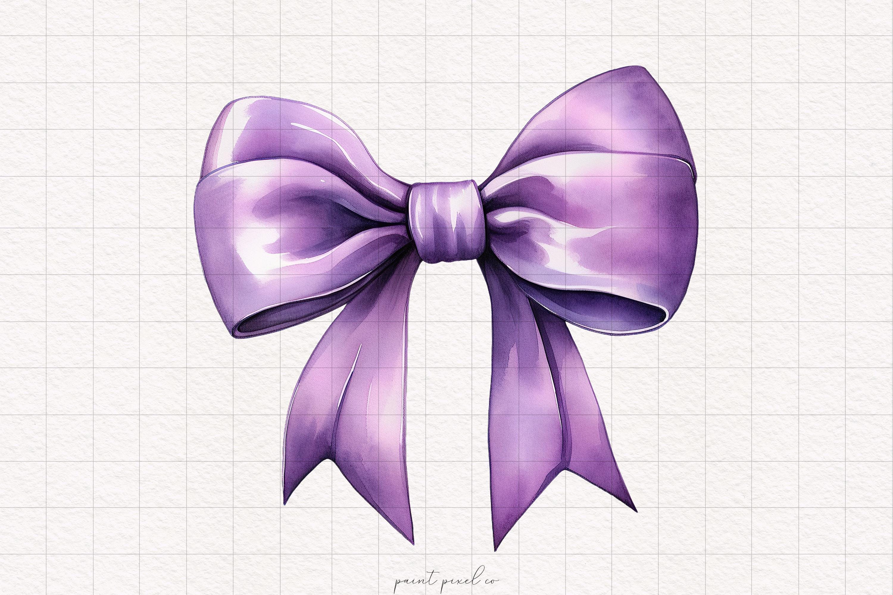 6 Purple Bows Clipart Watercolor Bow Princess Theme PNG Coquette Purple ...