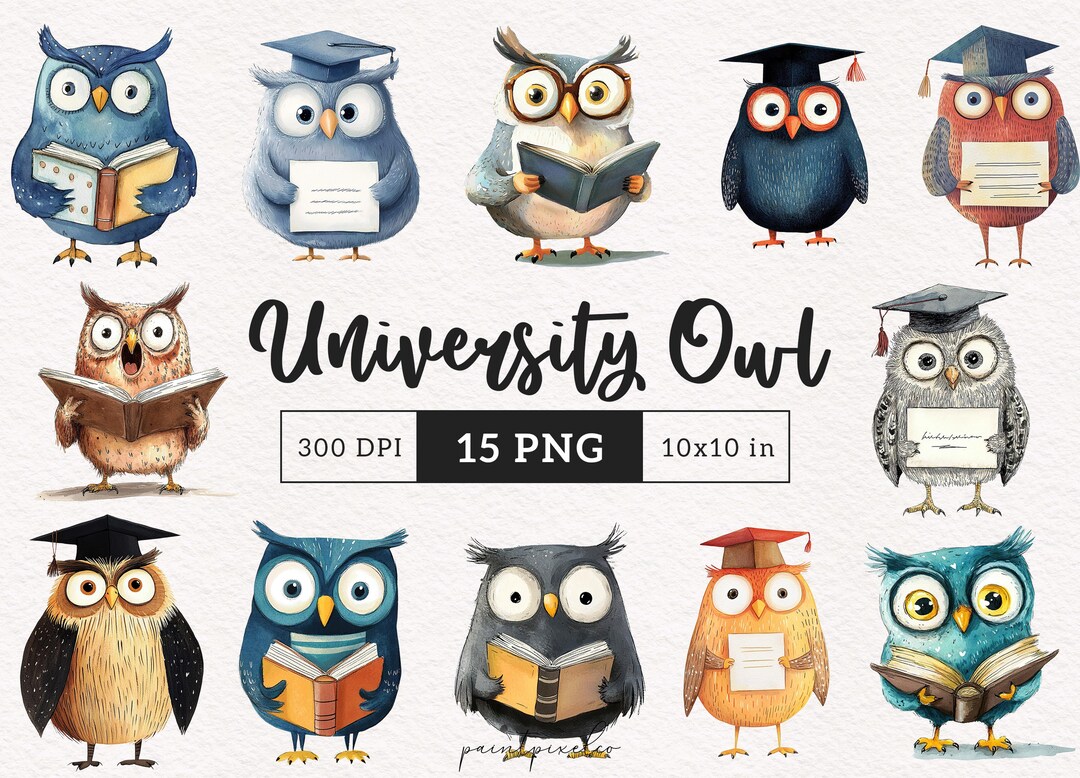 Nerdy Owl Clipart PNG Whimsical Birds Bookworm Sublimation Clip Art ...