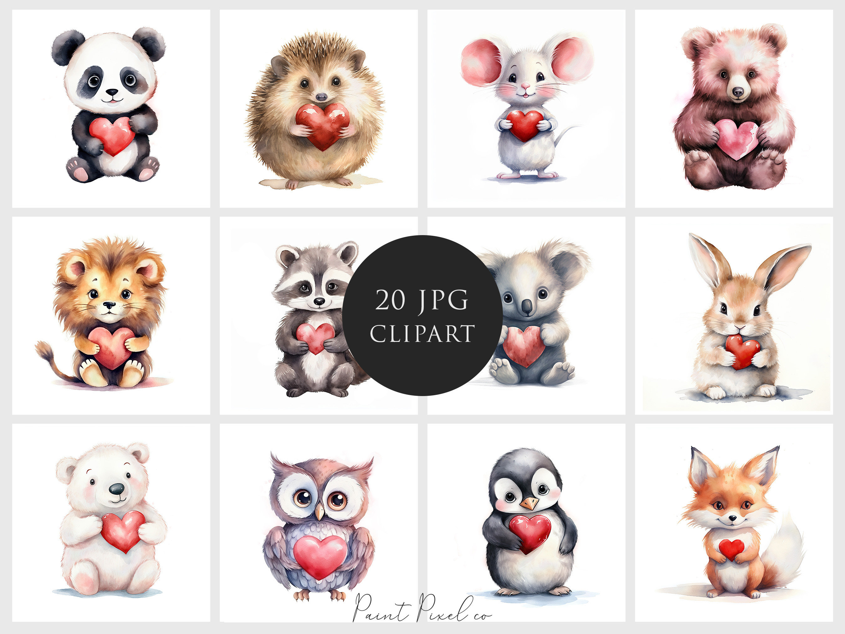Valentine Animal Clipart High Quality Jpgs Watercolor Hearts Clip Art ...