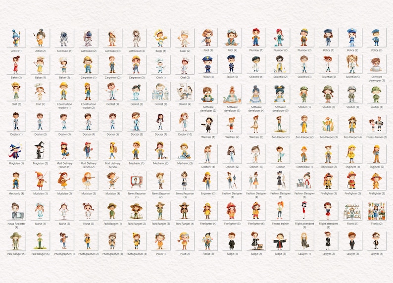 135 Career Clipart Cute Professional People PNG Whimsical Quirky Kids ...