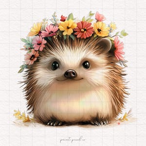 12 Floral Hedgehog PNG Spring Summer Baby Hedgehog Flowers Birthday ...
