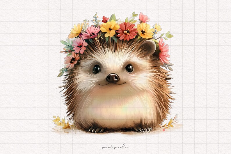 12 Floral Hedgehog PNG Spring Summer Baby Hedgehog Flowers Birthday ...
