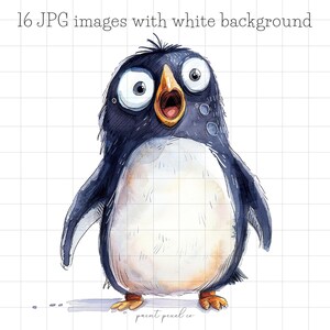 16 Quirky Penguin JPG Clipart Winter Birds Arctic Whimsical Watercolor ...