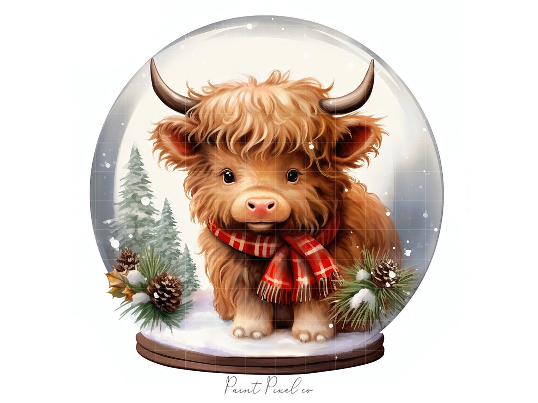 15 Highland Cow Clipart High Quality Jpgs Christmas Animal Snow Globe ...
