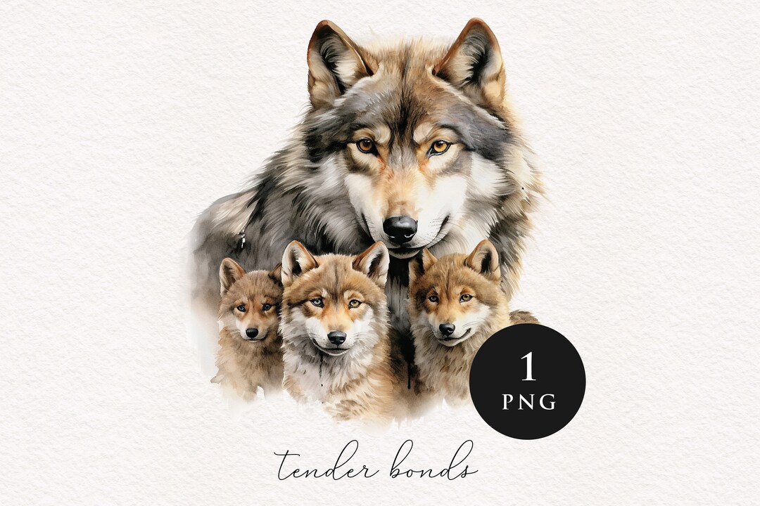 Wolf and Cubs Clipart PNG Watercolor Mother Wolf Mama Baby Sublimation ...