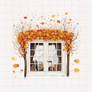 4 Autumn Window Clipart Boho Fall House PNG Watercolor Cozy Hearth ...