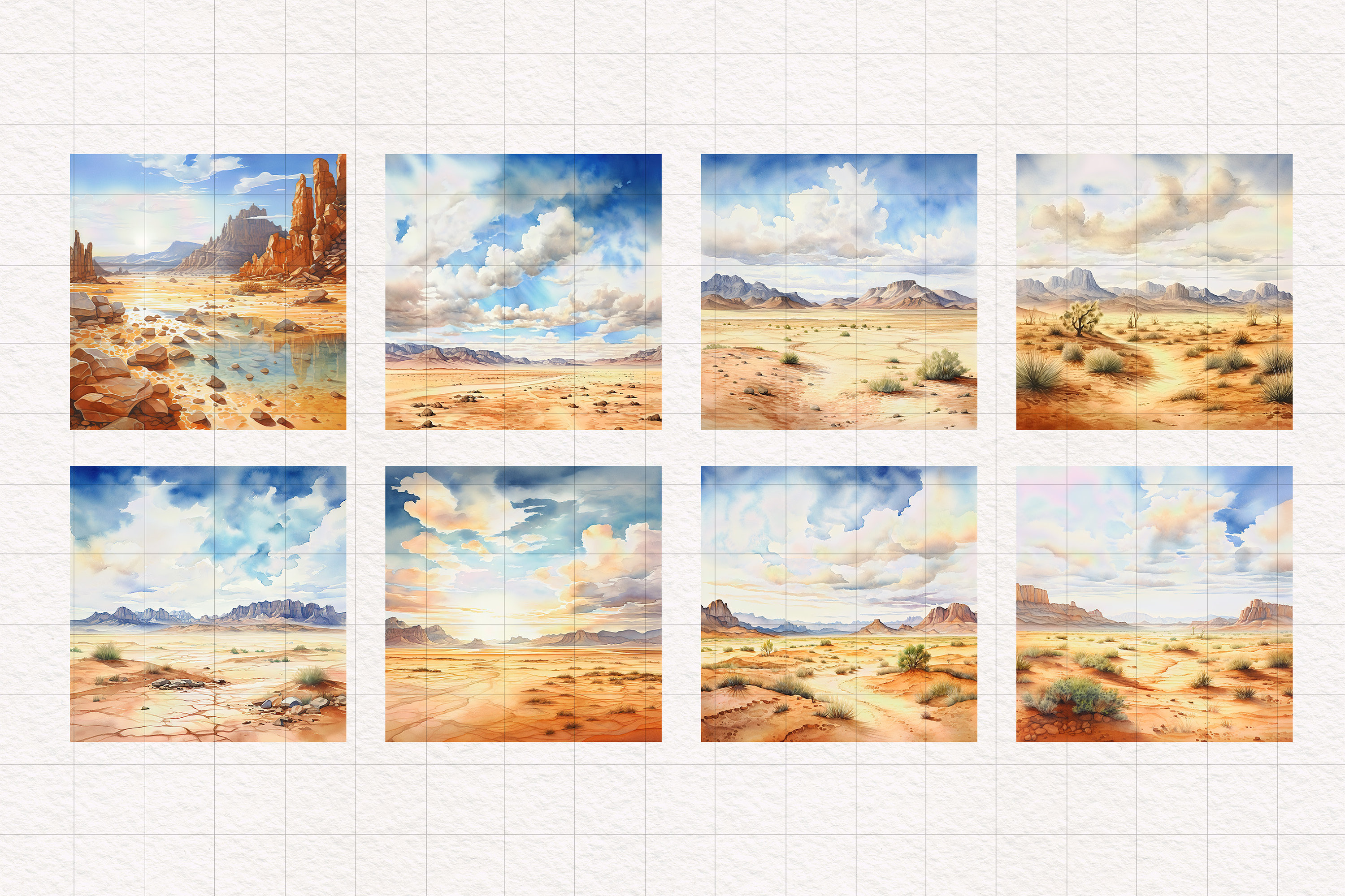 Watercolor Desert Digital Paper Set PNG Western Sahara Backdrop Sunny ...