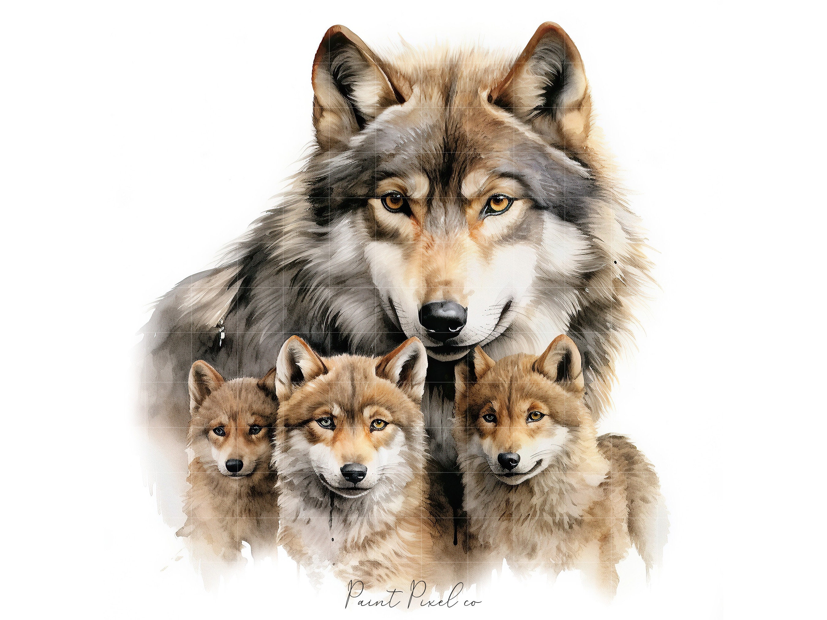 10 Wolf and Cub Clipart High Quality Jpgs Woodland Baby Wolf Forest ...
