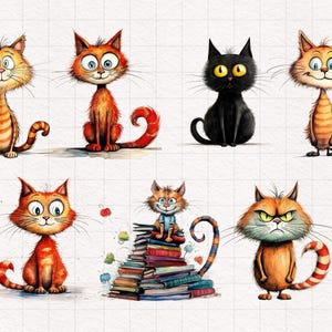 Quirky Cat Clipart PNG Whimsical Kitten Sublimation Clip Art Cute ...