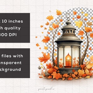 6 Autumn Lantern Clipart Boho Fall Lamp PNG Watercolor Cute Ephemera ...