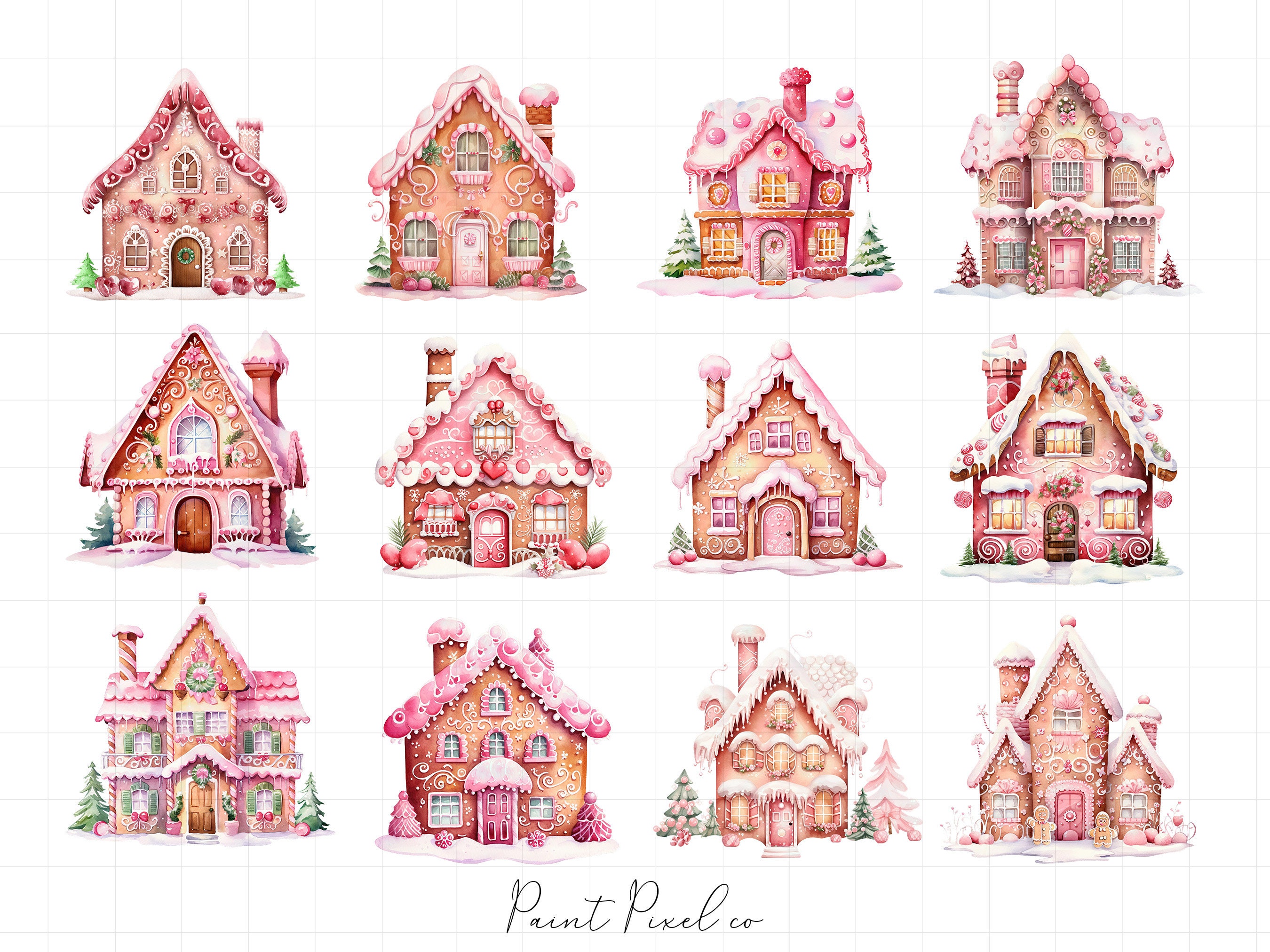 Pink Gingerbread Man House Clipart PNG Holiday Clip Art Cute Pastel ...