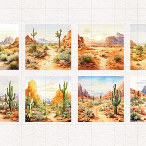 Watercolor Desert Digital Paper Set PNG Western Sahara Backdrop Sunny ...